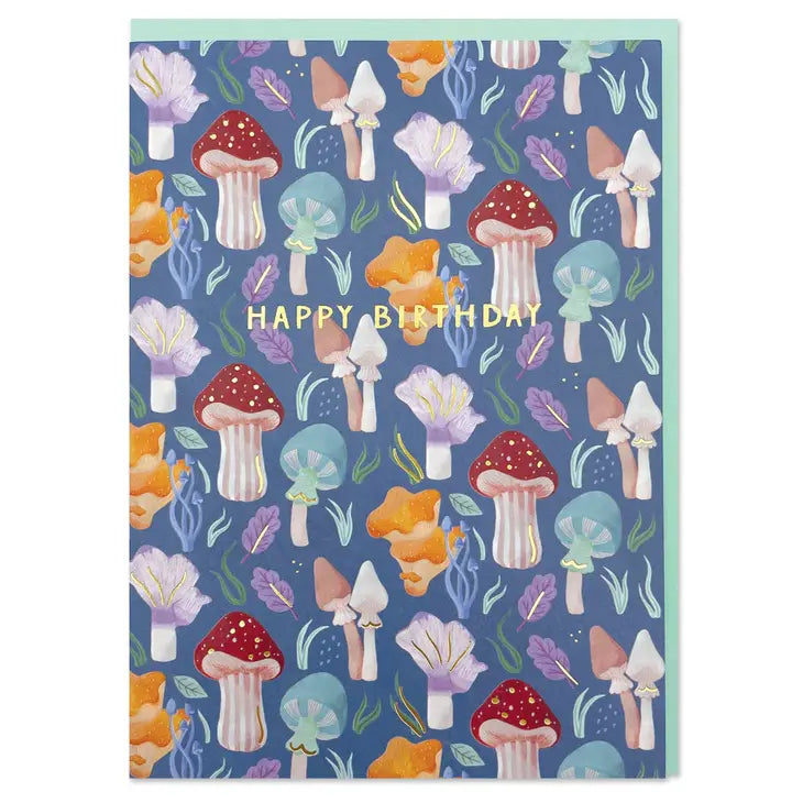 'Happy Birthday' - Fungi pattern card – Pippin Gifts Ltd