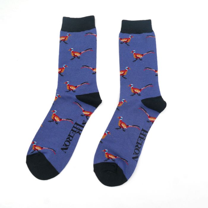 Mr Heron Pheasants mens socks denim blue – Pippin Gifts Ltd